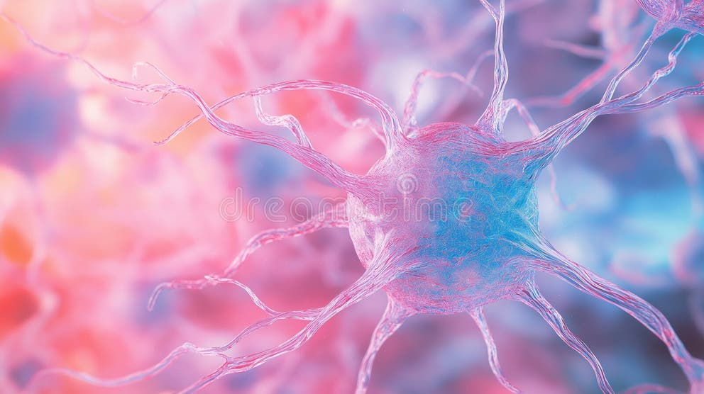Close-up 3D Illustration of a Glowing Nerve Cell with Dendrites ...