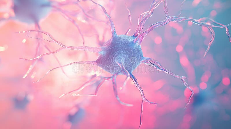 Close-up 3D Illustration of a Glowing Nerve Cell with Dendrites ...