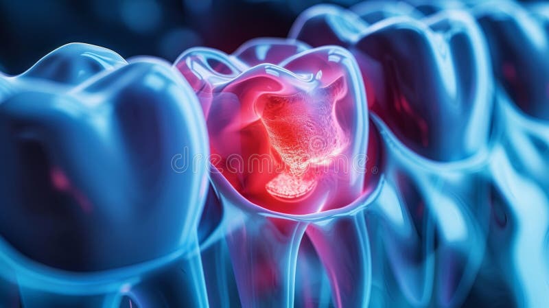 Close-up 3D Illustration of a Tooth with a Cavity. the Infected Area is ...