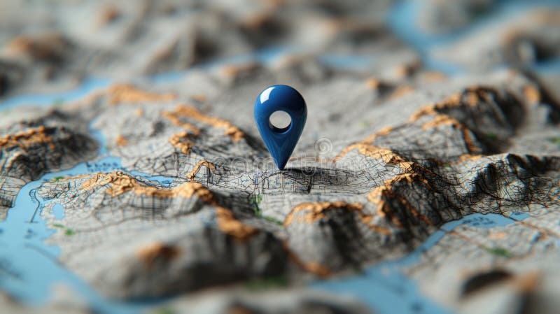 Close-up of 3d Map with Blue Location Marker on Mountain Terrain Stock ...