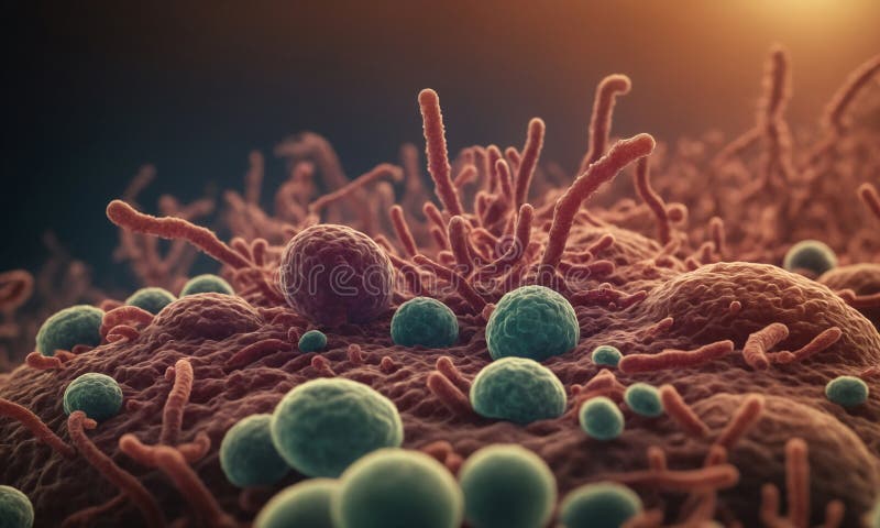 Close Up 3d Microscopic Bacteria. Background Created by Artificial ...