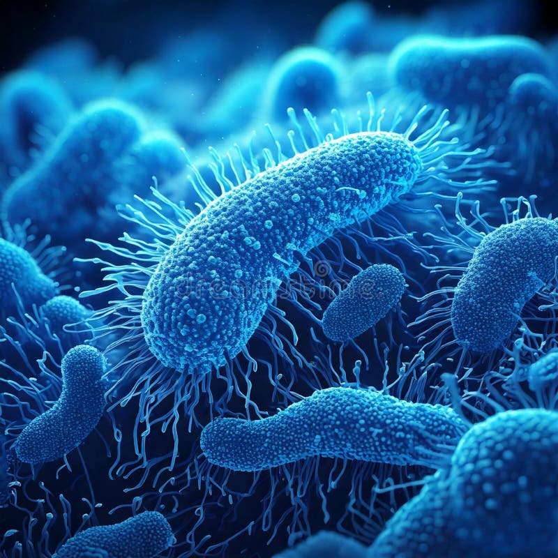 Close-Up of 3D Microscopic Blue Bacteria Generative AI Stock ...