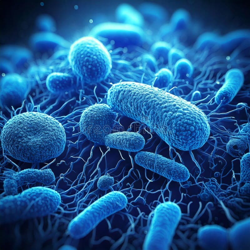 Close-Up of 3D Microscopic Blue Bacteria Generative AI Stock ...