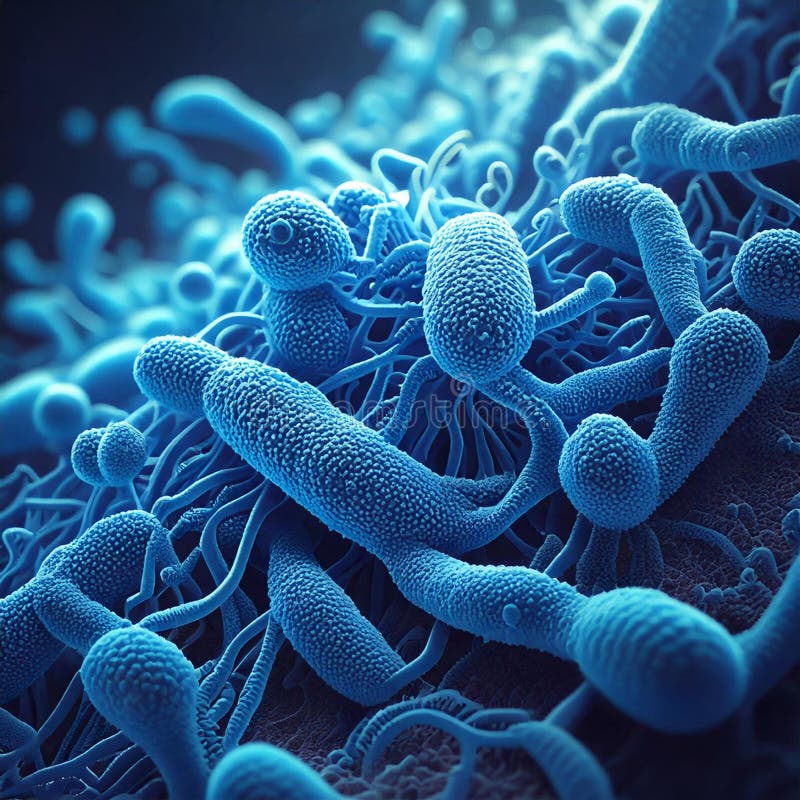Close-Up of 3D Microscopic Blue Bacteria Generative AI Stock ...