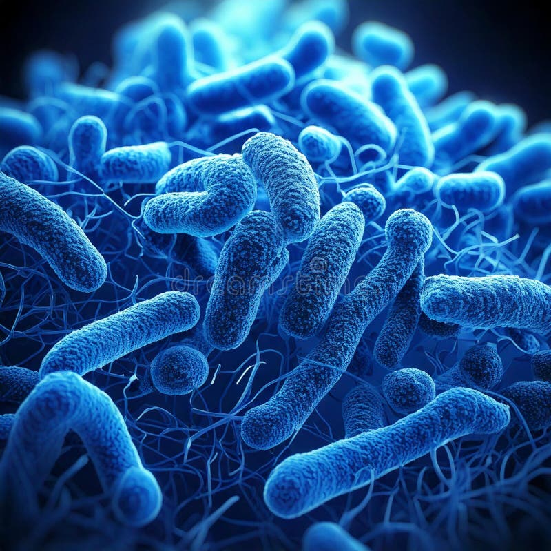 Close-Up of 3D Microscopic Blue Bacteria Generative AI Stock ...