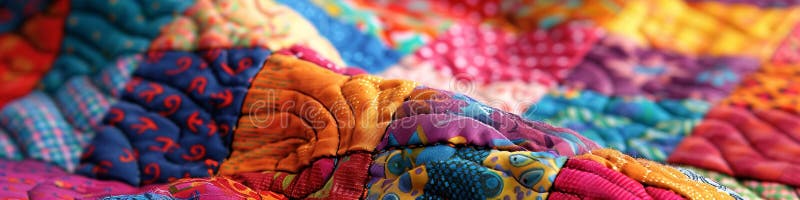 Closeup of a 3D Patchwork Quilt with Vibrant Patterns Creating a Homely ...