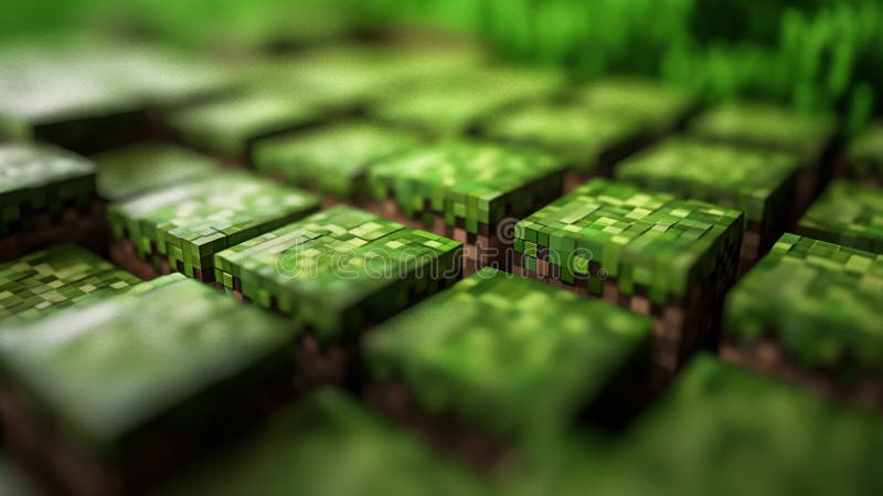 Close-up of 3D Pixelated Terrain with Detailed Green Blocks. AI ...