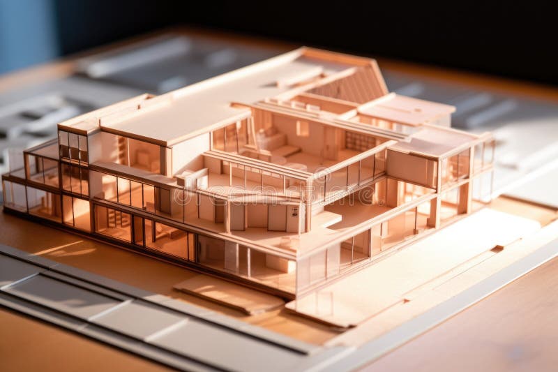 Close-up of a 3d Printed House Model on a Blueprint Stock Illustration ...