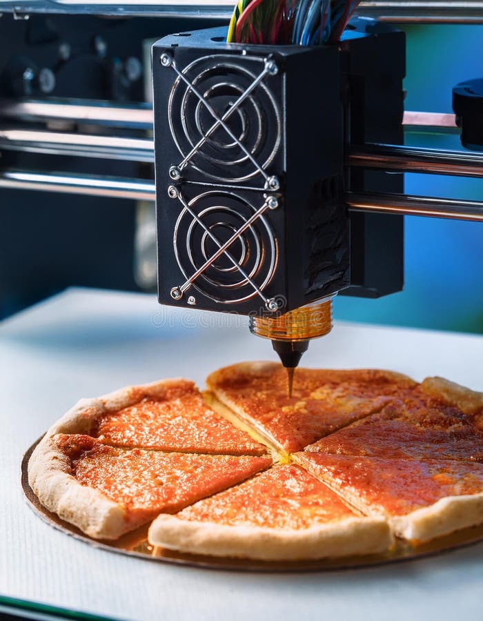 Close-up of a 3D Printer Creating a Slice of Pizza Fast Food, 3D ...