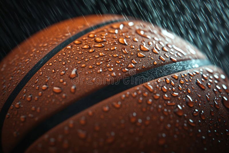 Close-Up 3D Render of Basketball with Light and Raindrops on Black ...