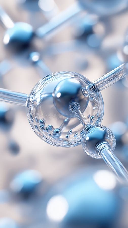 Blue Molecule Structure with Reflective 3D Spheres Stock Illustration ...