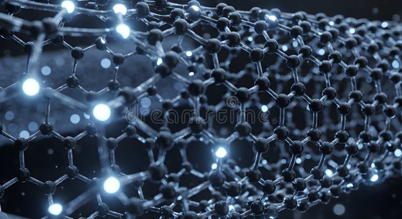 Close-up 3D Render of a Carbon Nanotube Structure with Glowing Blue Lights Stock Illustration ...