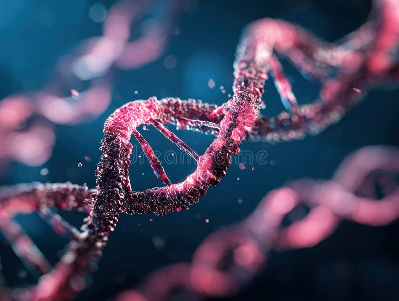 Close-up 3D Render of DNA Double Helix on Dark Blue Gradient Backdrop ...