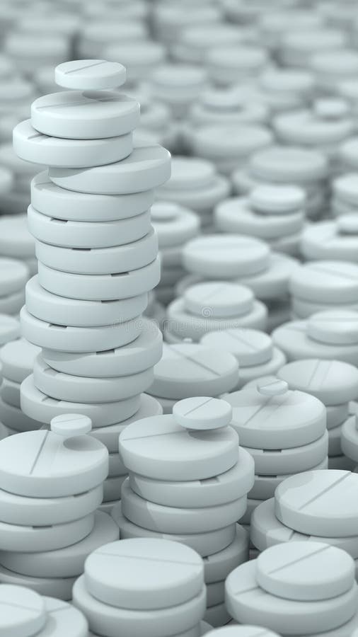 Close-up 3D Render of a Large Pile of White Pharmaceutical Tablets with ...