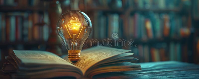 Close-up 3D Render of a Lightbulb S Glow Over a Book, Highlighting the ...