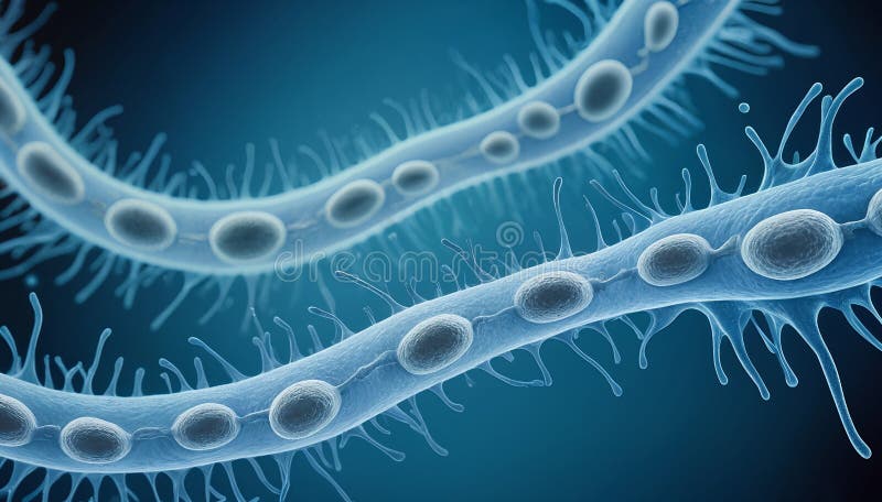 Microscopic View of Blue Chain Like Bacteria Cells Stock Illustration ...
