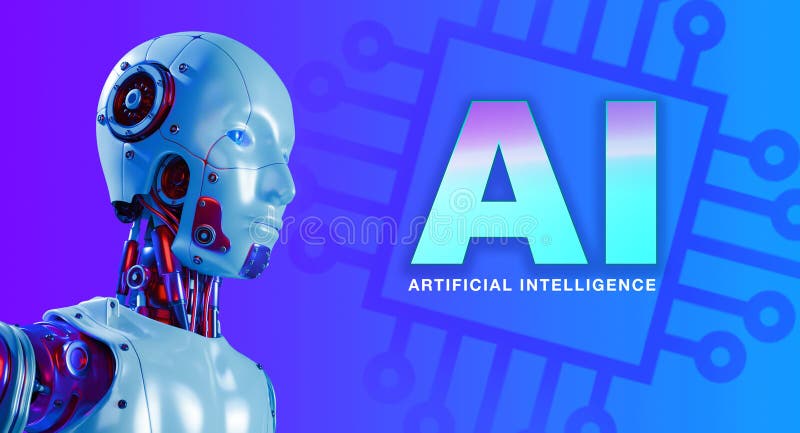 Close-up 3d Rendering Humanoid Robot Portraits Looking Forward and AI ...