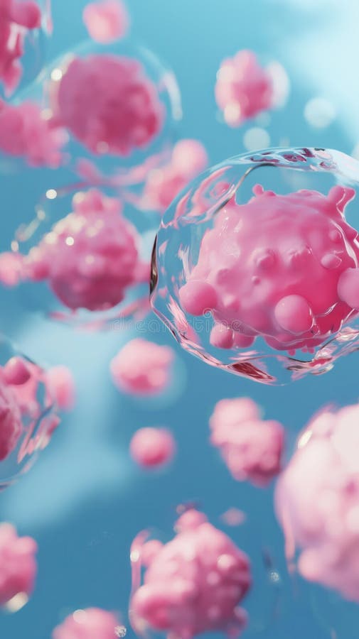 Pink Cell-like Structures Floating Clear Blue Liquid Environment 3D ...