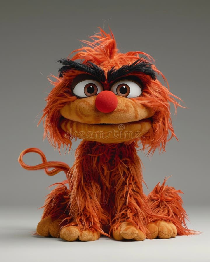 Close-up 3D Rendering Style of a Cute and Cuddly Orange Monster Puppet ...