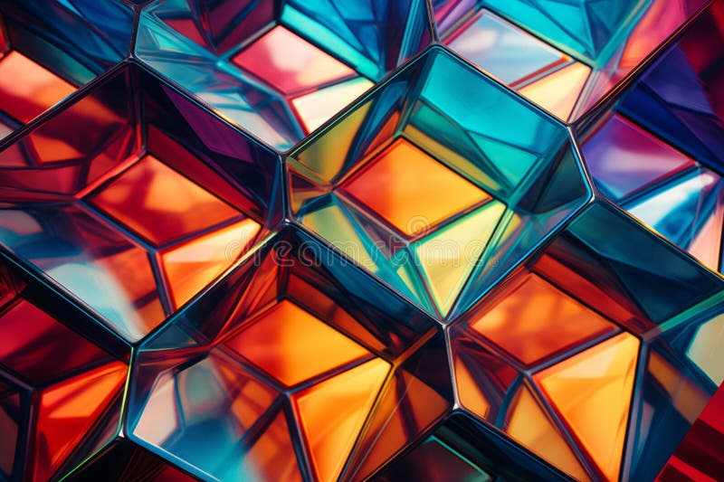 A Close Up of a 3D Tetradecagonal Prism with Vibrant, Shifting Colors ...