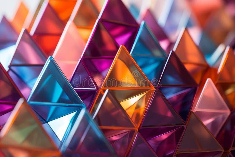 A Close Up of a 3D Tetrahedral Prism with Vibrant, Shifting Colors ...