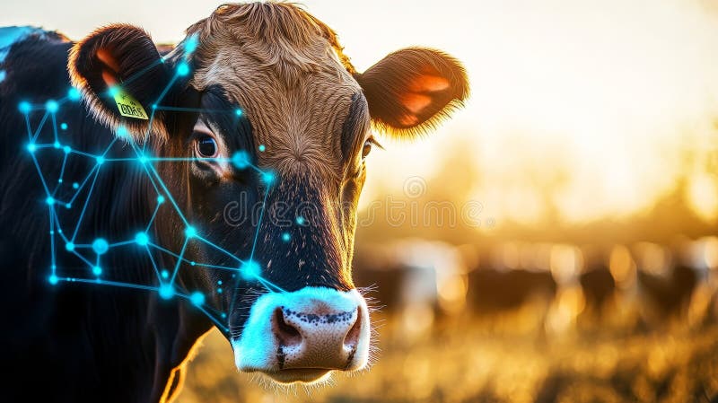 A Close Up of a Dairy Cow Enhanced with Glowing Data Points ...