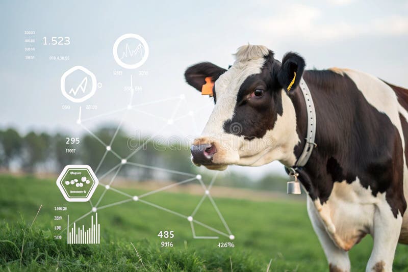 Close-up of a Dairy Cow Overlaid with Digital Data Points, Symbolizing ...