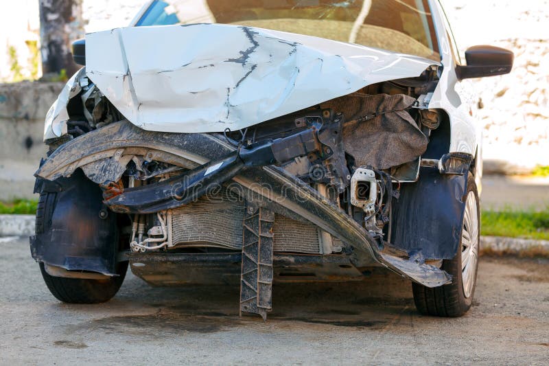 Close-up of a Damaged Car after an Accident on the Road Stock Photo ...