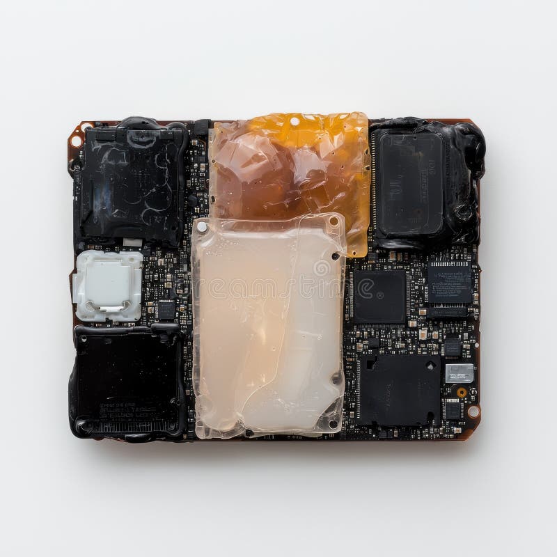 Close-up of a Damaged Circuit Board with Melted Thermal Paste Stock ...