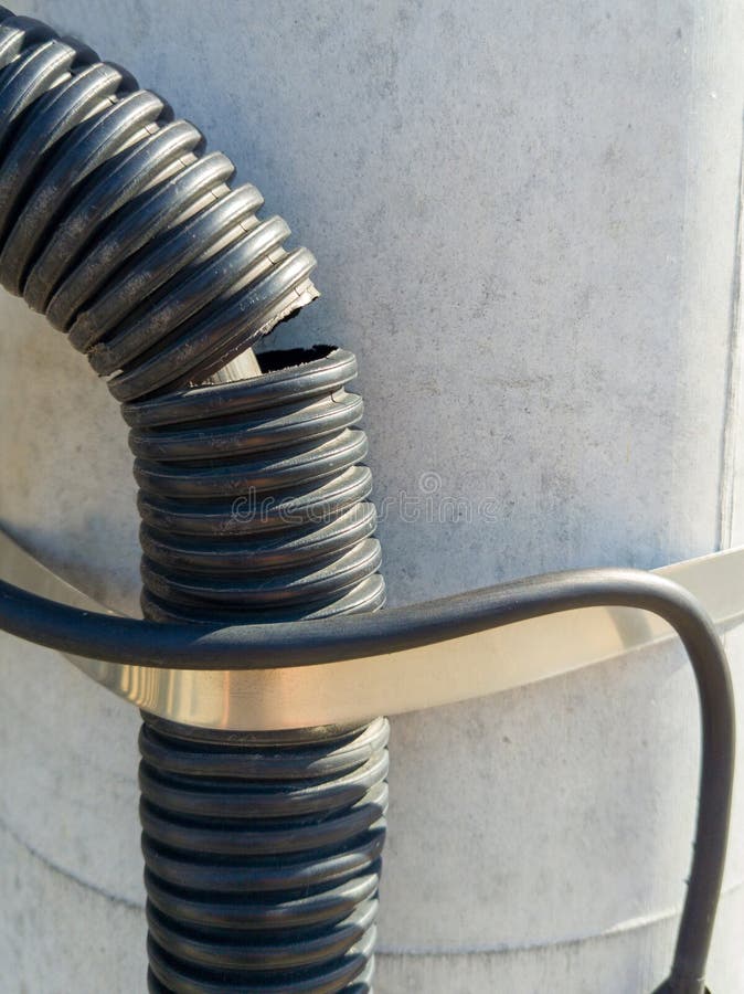 Poorly Secured Electrical Installation with Damaged Conduit Stock Image ...