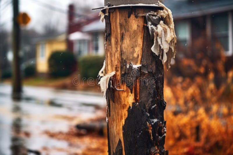 Close-up of Damaged Electrical Pole after Storm Stock Photo - Image of ...