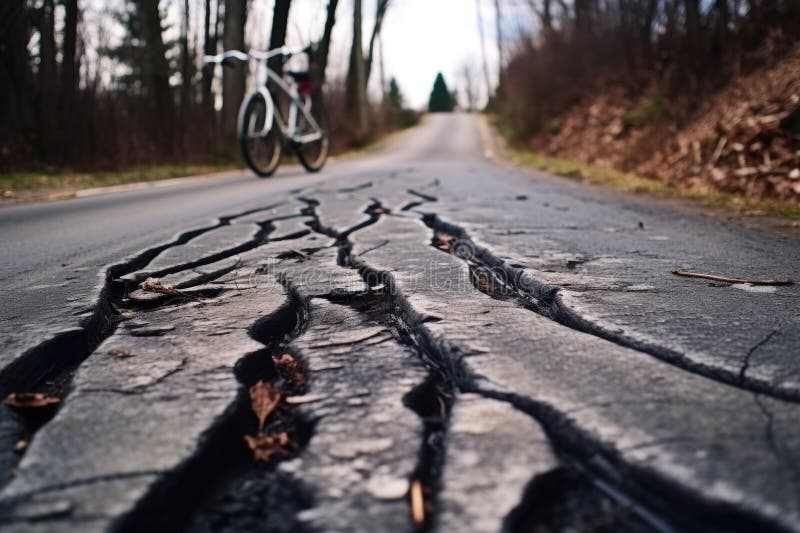 Close-up of Damaged Road with Bicycle Tire Marks Stock Illustration ...