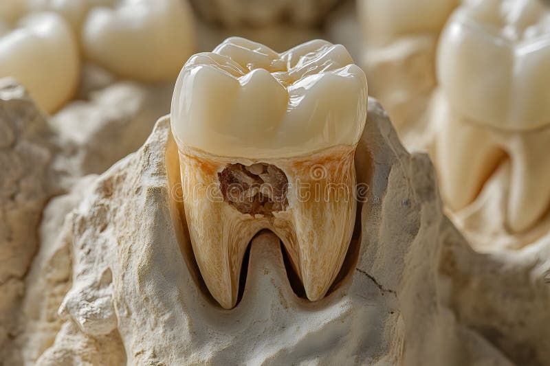 Close-up of Damaged Tooth Structure with Decay on Textured Surface ...