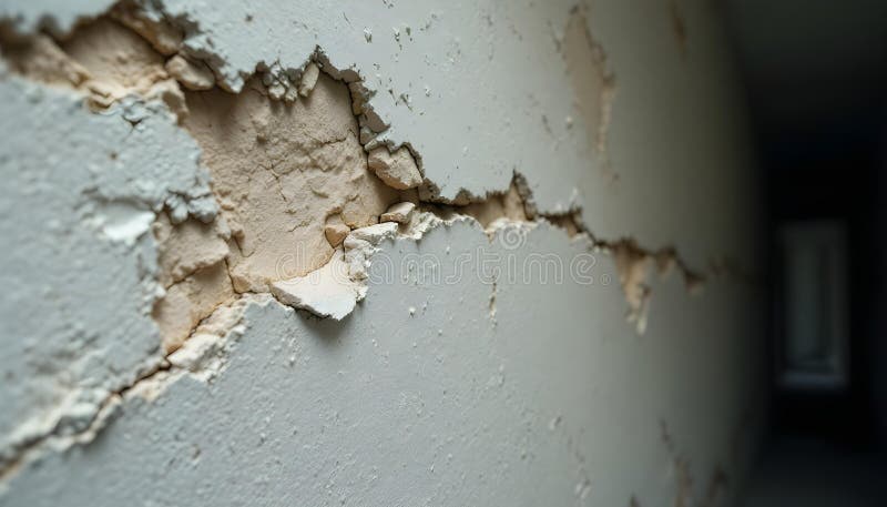 A Close Up View of a Severely Damaged Wall, Showing Extensive Cracks ...