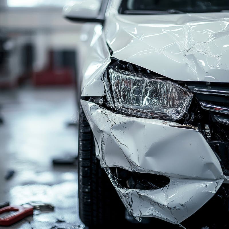Close Up of a Damaged White Suv after Accident with Dents and Tools on ...