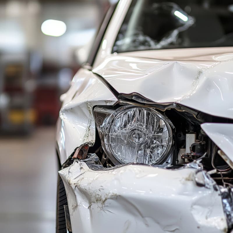 Close Up of a Damaged White Suv after Collision with Tools on Ground ...