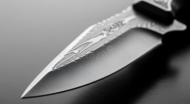 A Close-up of a Damascus Steel Knife Blade, Featuring Intricate, Wavy ...
