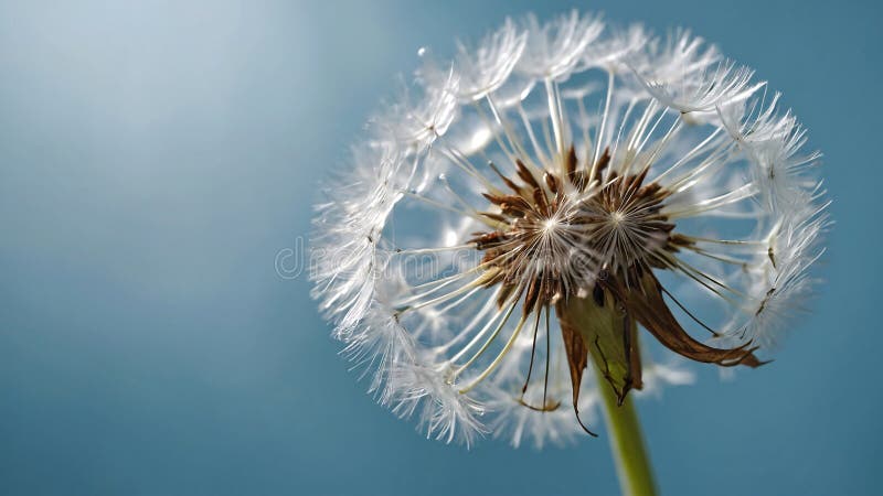 Close-up of a Dandelion on a Light Blue Clear Background, Spring ...