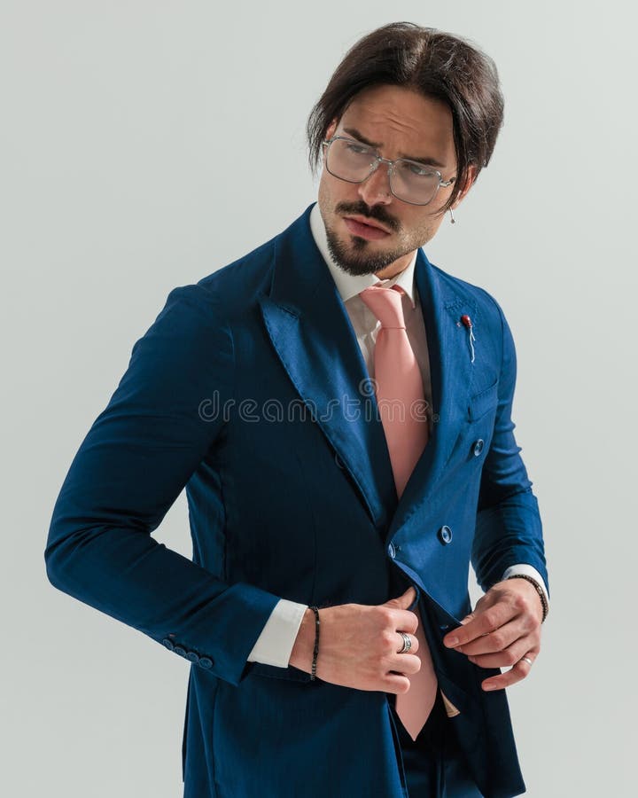 Dandy Buttoning Double Breasted Navy Suit Stock Photos - Free & Royalty ...