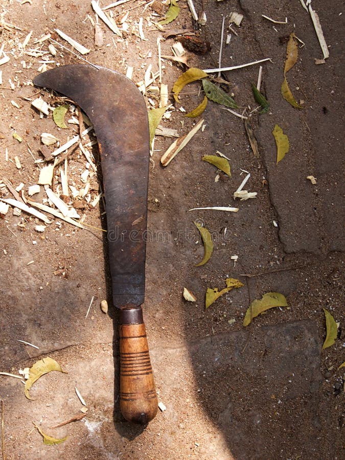 Close Up of Dangerous-looking, Rusty Old Machete on Ground, Copy Space ...