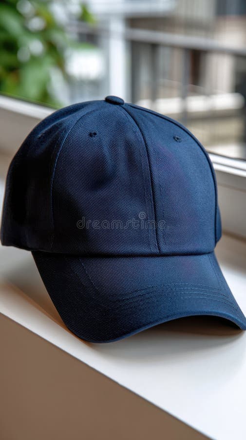 Close Up of a Dark Blue Baseball Cap on a White Surface with Light ...