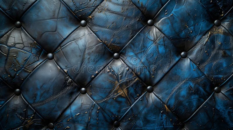 Close-up of Dark Blue Tufted Leather Upholstery with Button Details ...