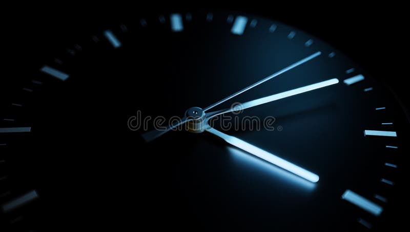 Glowing Clock Face on a Dark Blue Background. Vector Illustration Stock ...
