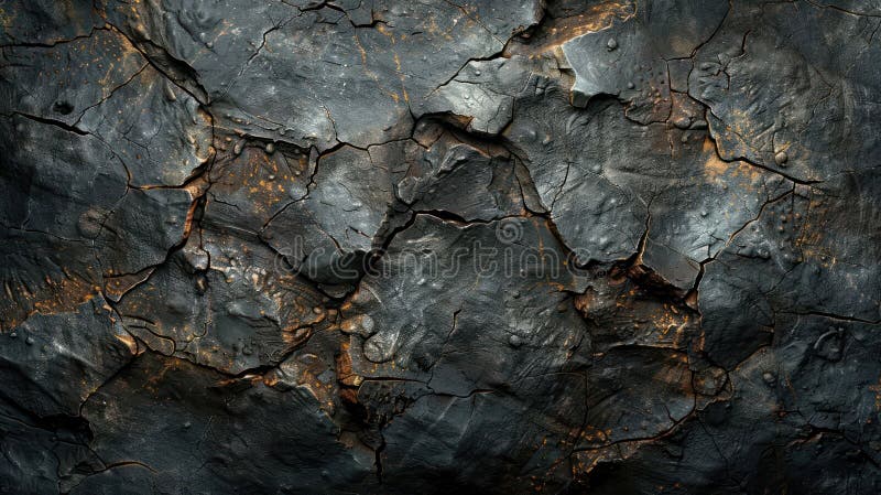 Close-up of a Dark, Cracked, and Textured Surface, Possibly Rock or ...