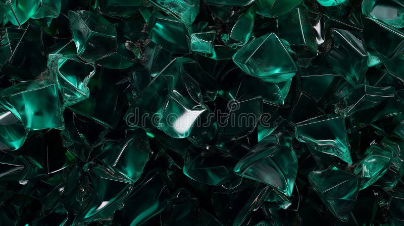 Close-up of Dark Green Crystals with Sharp Edges, Creating an Abstract ...