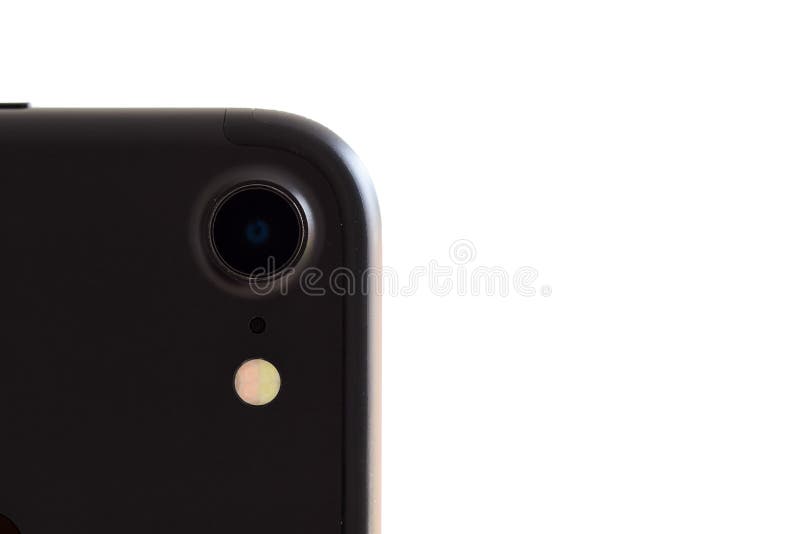 Close Up of a Dark Grey / Black Smartphone Back Camera and Flash Light ...