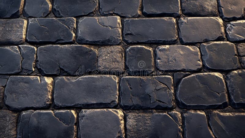 Close-up of a Dark Grey Cobblestone Path with a Subtle Golden Sheen ...