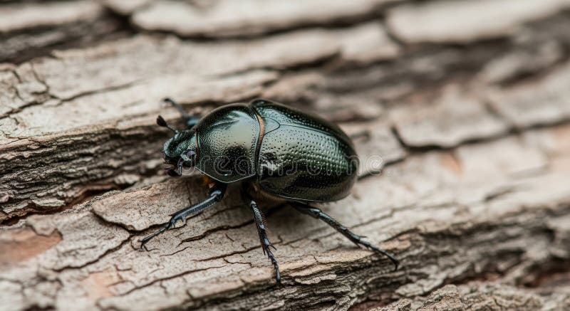 Close-up of a Dark Metallic Beetle on Tree Bark Stock Illustration ...