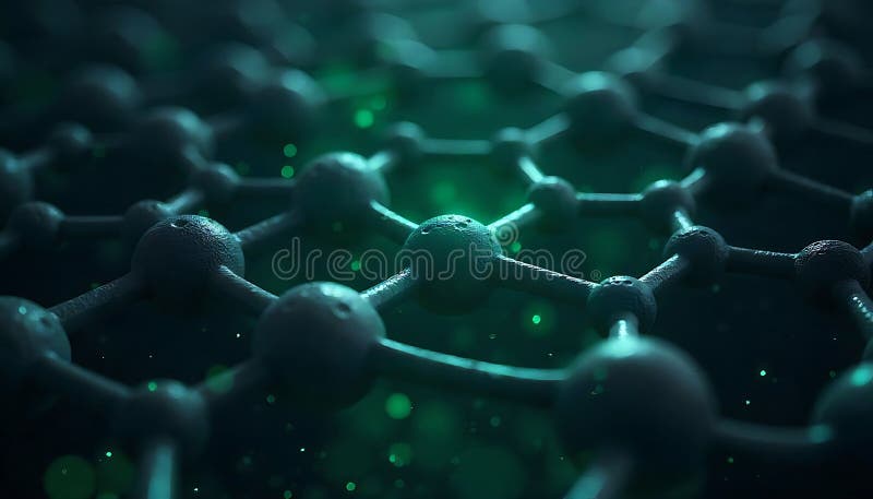 Close Up of a Dark Molecular Structure with Green Highlights and Depth ...