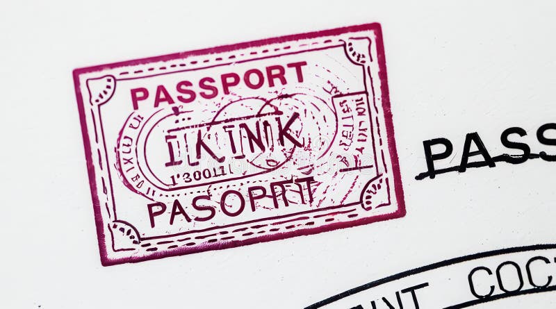 Close Up of a Dark Pink Passport Stamp on White Background Stock ...